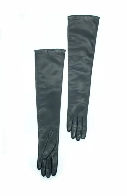 Portolano Long Leather Gloves With Cashmere Lining - Grey