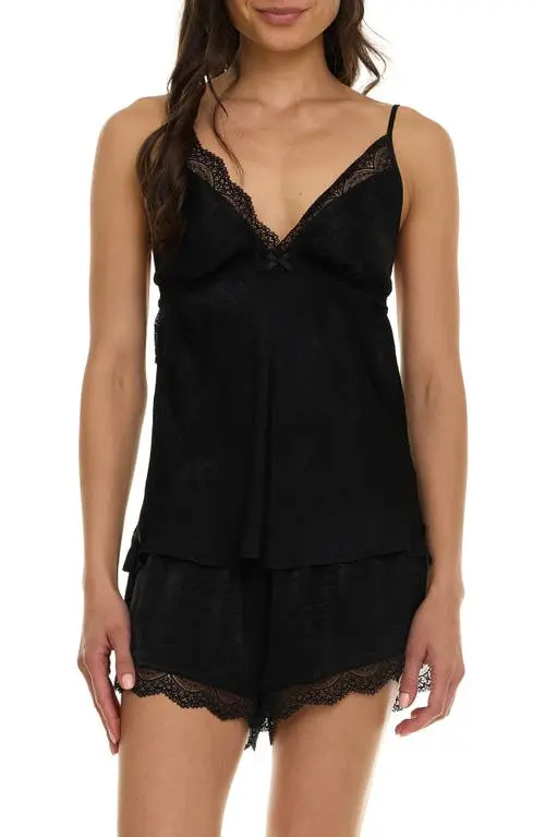 Flora Nikrooz Madelyn Lace Trim Satin Short Pajamas - Black