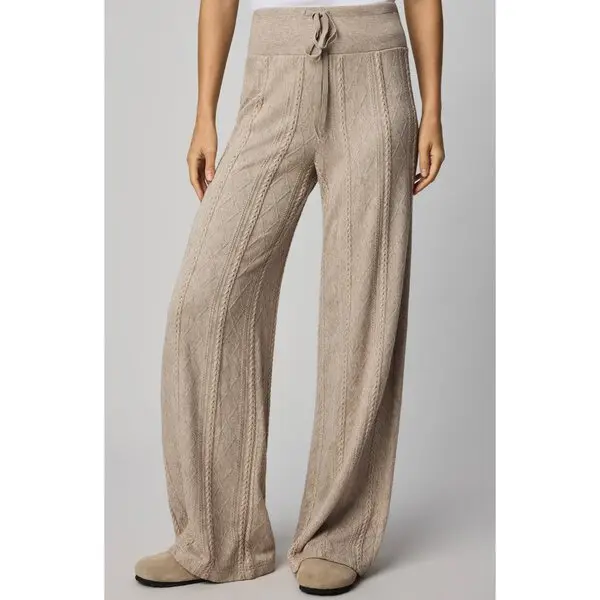 Splendid Cable Drawstring Wide Leg Pants - Cappuccino Heather Beige