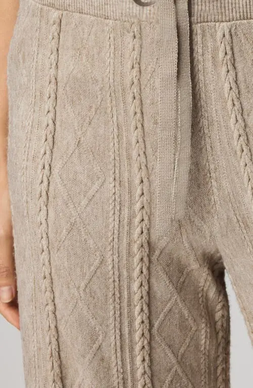 Splendid Cable Drawstring Wide Leg Pants - Cappuccino Heather Beige