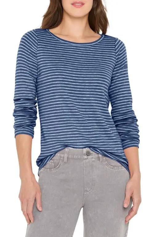 NIC+ZOE Stripe Long Sleeve Boat Neck T-shirt - Blue Multi