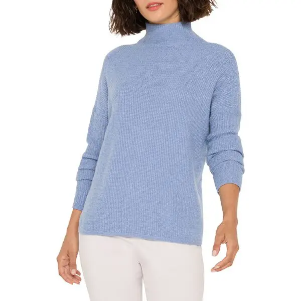 NIC+ZOE Waffle Stitch Funnel Neck Sweater - Dusty Moonstone
