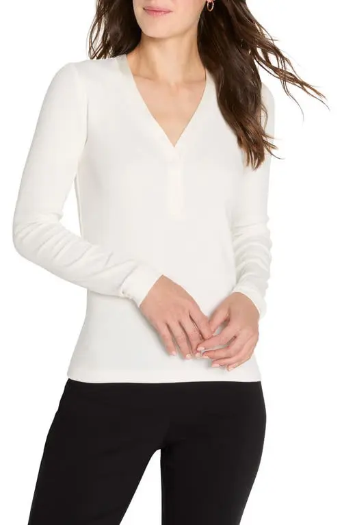 NIC+ZOE Trimmed Knit Rib V-neck Top - Classic Cream