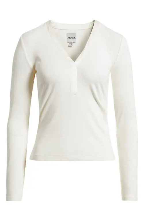 NIC+ZOE Trimmed Knit Rib V-neck Top - Classic Cream