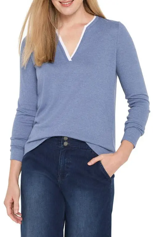NIC+ZOE Double Layer Split Neck Top - Blue Slate