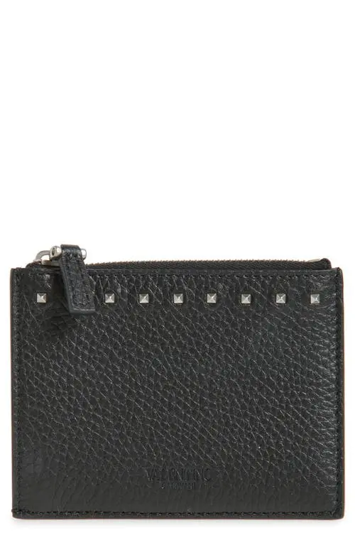 Valentino Garavani Rockstud Leather Card Case Coin Purse - Black