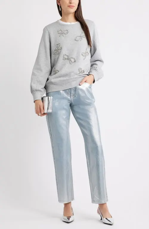 Caslon Crystal Bow Embellished Sweatshirt