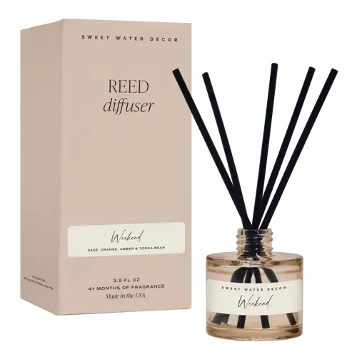 SWEET WATER DECOR Tinted Glass Reed Diffuser Woods & Earthy Scents - Weekend
