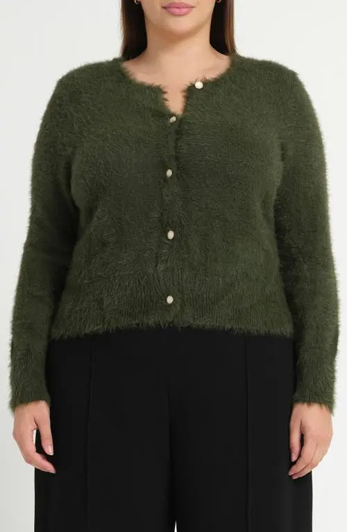 ESTELLE Camille Fuzzy Crewneck Cardigan - Olive