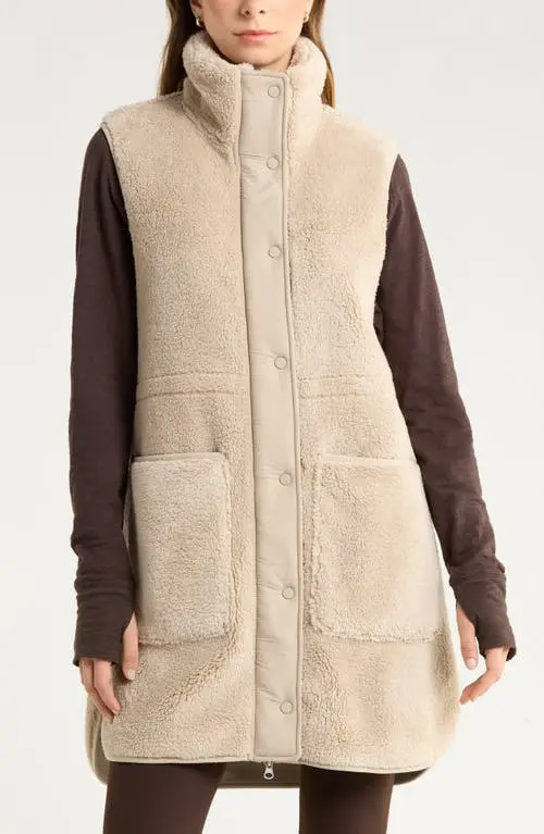 Zella Longline Faux Shearling Vest - Tan Oxford