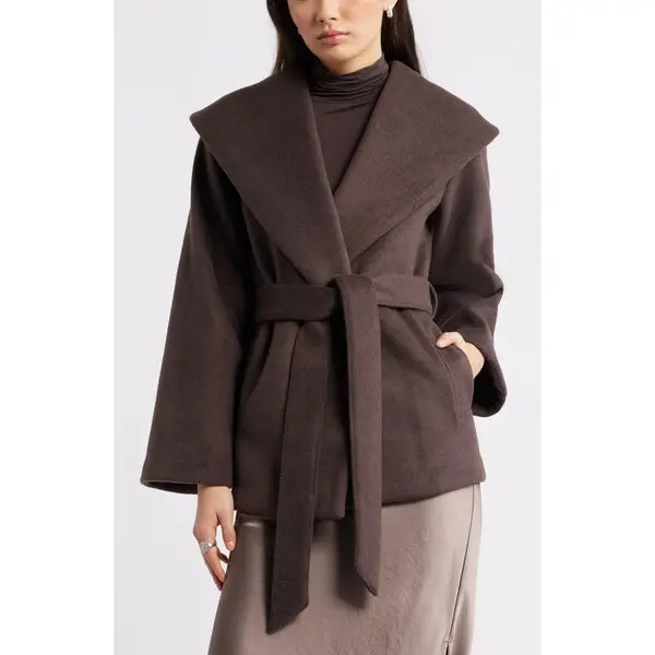 OPEN EDIT Wrap Robe Coat - Brown Seal