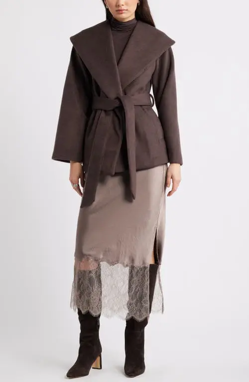 OPEN EDIT Wrap Robe Coat - Brown Seal