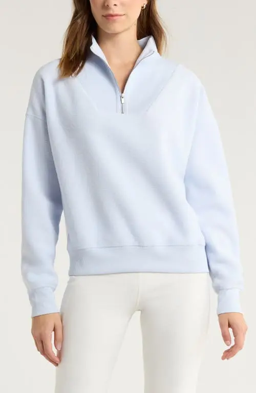 Zella Cozy Bouclé Quarter Zip Sweatshirt - Blue Ancient
