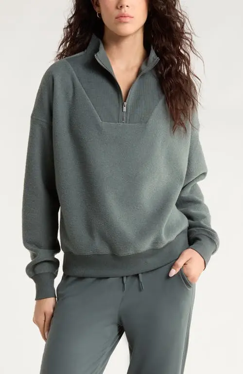 Zella Cozy Bouclé Quarter Zip Sweatshirt - Green Urban