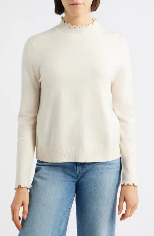 Wit & Wisdom Bead Detail Mock Neck Sweater - Ecru