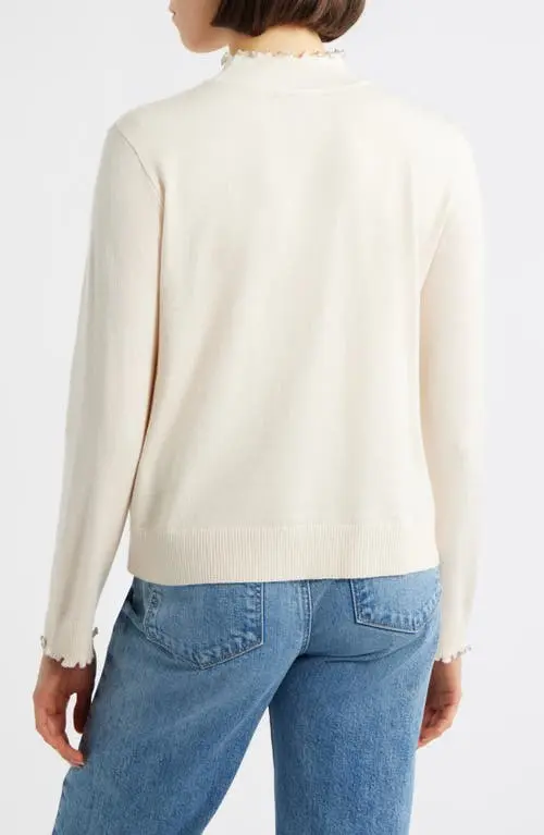 Wit & Wisdom Bead Detail Mock Neck Sweater - Ecru
