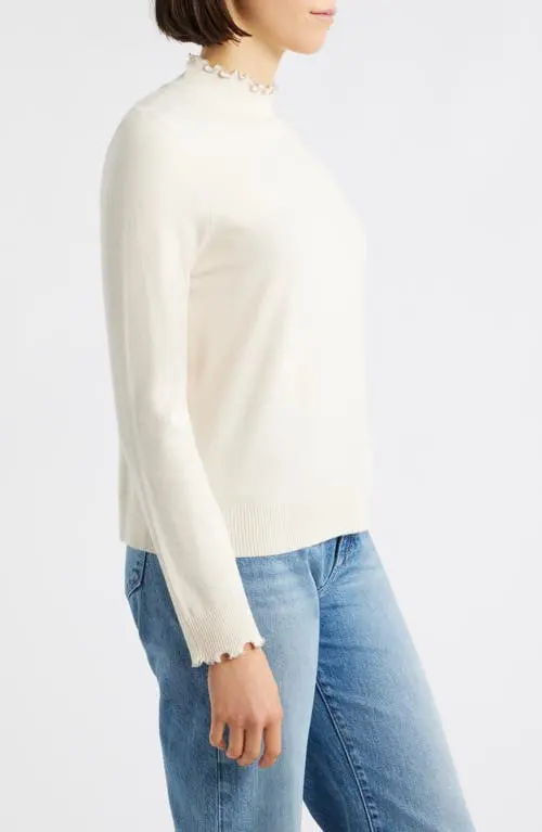 Wit & Wisdom Bead Detail Mock Neck Sweater - Ecru