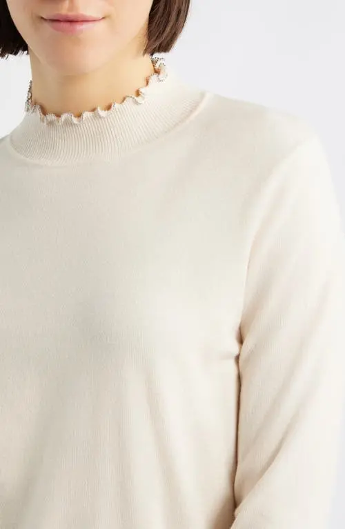Wit & Wisdom Bead Detail Mock Neck Sweater - Ecru