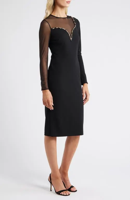 Vince Camuto Long Sleeve Beaded Crepe Midi Dress