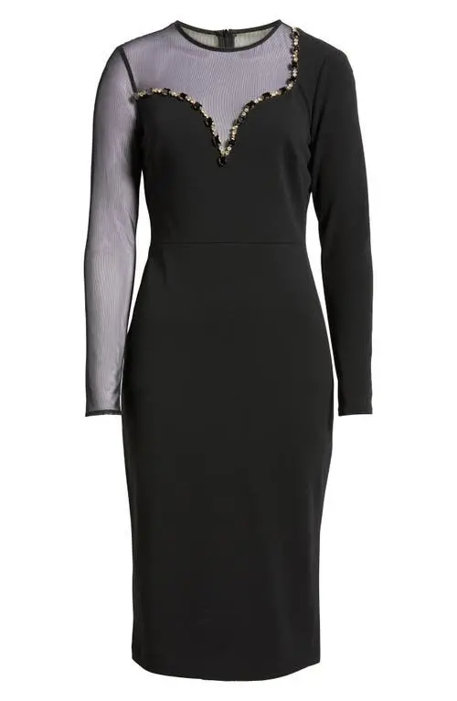 Vince Camuto Long Sleeve Beaded Crepe Midi Dress