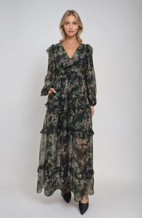 Melloday Printed Ruffle Maxi Dress In Hunter Green Floral - 55% Off |  Editorialist