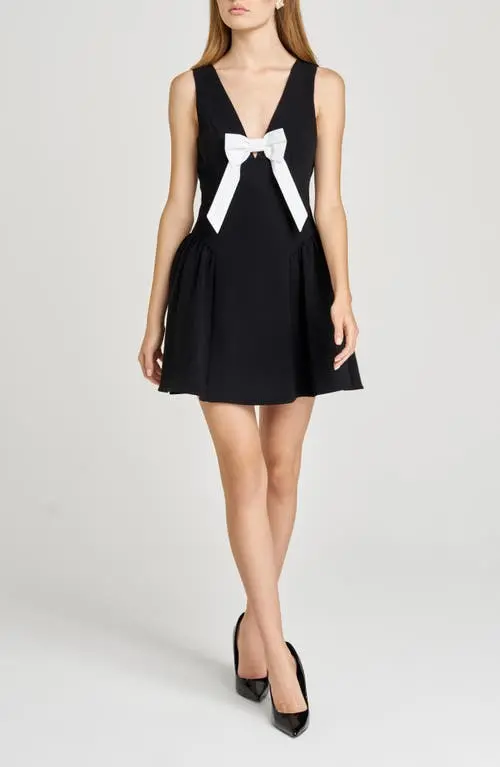 WAYF Ariana Bow Fit & Flare Minidress - Black