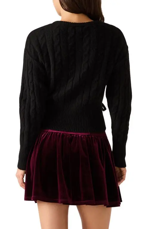 Steve Madden Saidee Ribbon Detail Cable Cardigan - Black