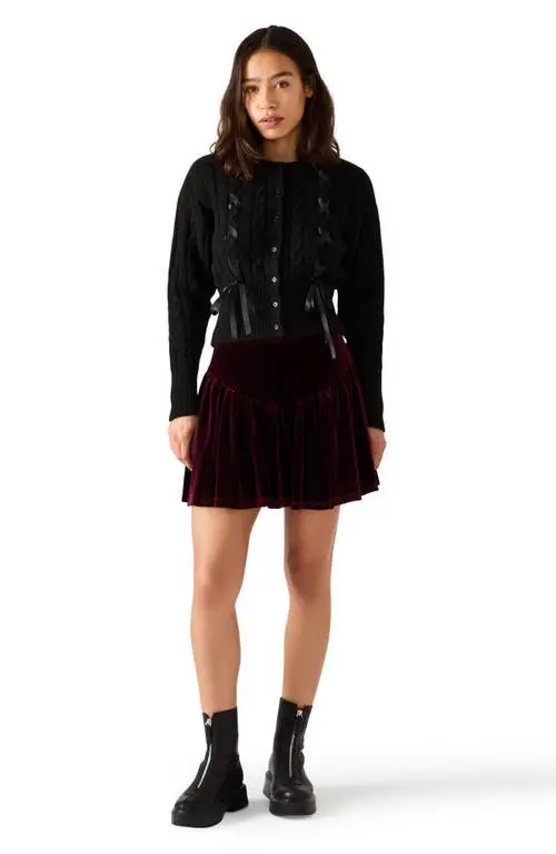 Steve Madden Saidee Ribbon Detail Cable Cardigan - Black