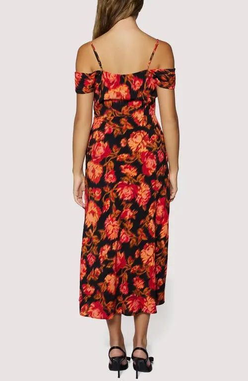 LOST + WANDER Floral Print Cold Shoulder Midi Dress