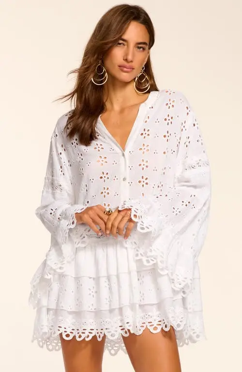 Ramy Brook Roxanne Long Sleeve Broderie Anglaise Dress - White