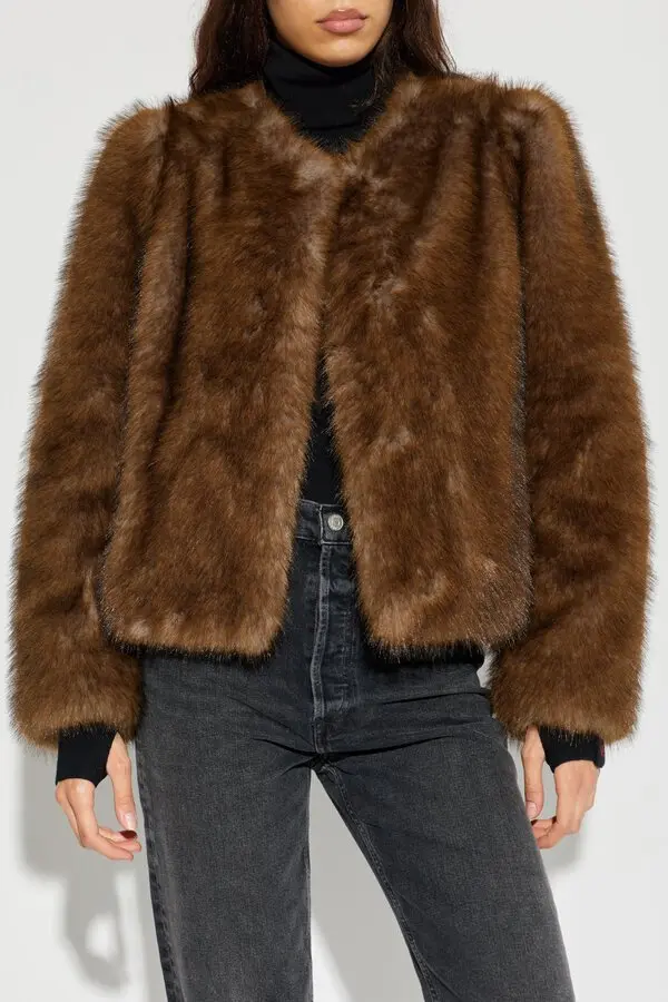 STAND STUDIO Sadie Faux Fur Jacket - Brown