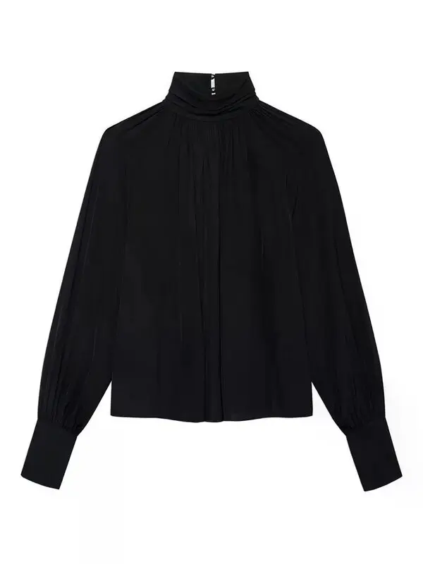 ANINE BING Gathered High-neck Blouse