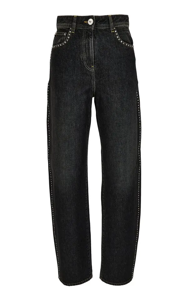 Versace Studded Stone-washed High-rise Straight-leg Jeans - Black