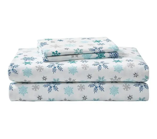 Eddie Bauer Tossed Snowflake Blue Cotton King S Heet Set