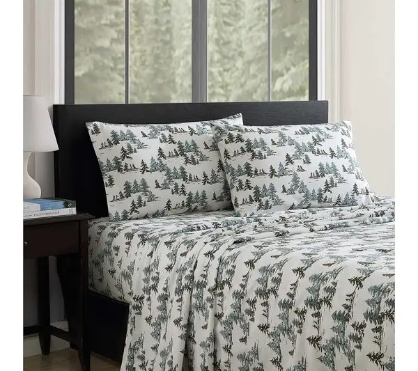 Eddie Bauer Snowy Pine Trees Cotton Flannel Ful L Sheet Set