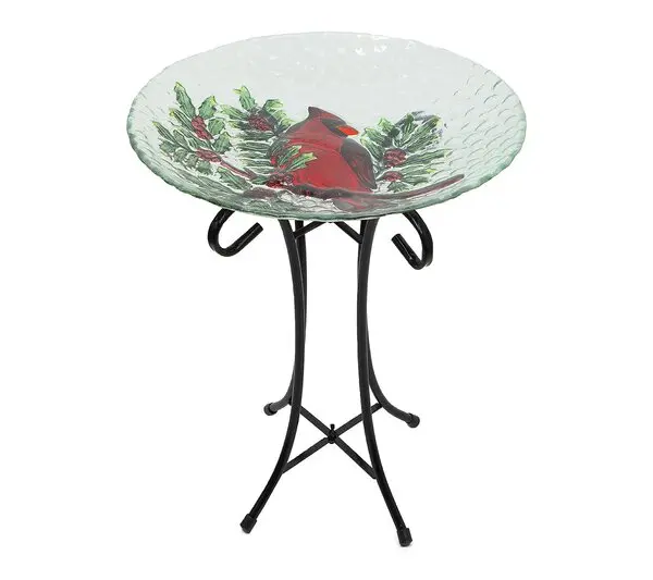 NORTHLIGHT 21' Red Cardinal And Pine Cone Glass Bird Bath - One-color