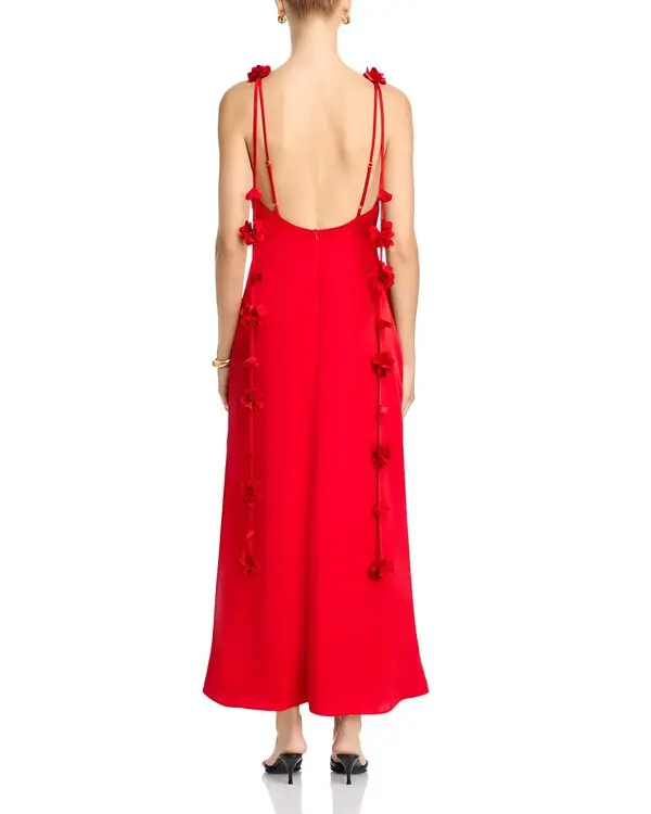 Aqua Flower Strap Maxi Dress - Red