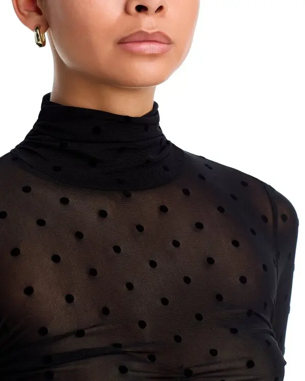 Aqua Polka Dot Mesh Mock Neck Bodysuit