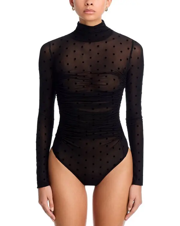 Aqua Polka Dot Mesh Mock Neck Bodysuit