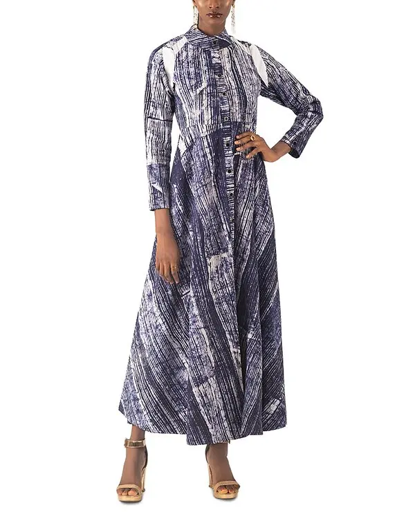 BUSAYO Erimpe Printed Button Front Maxi Dress - Blue