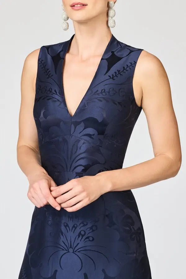 Sachin & Babi Floral Damask Empire Waist Gown - Deep Ocean