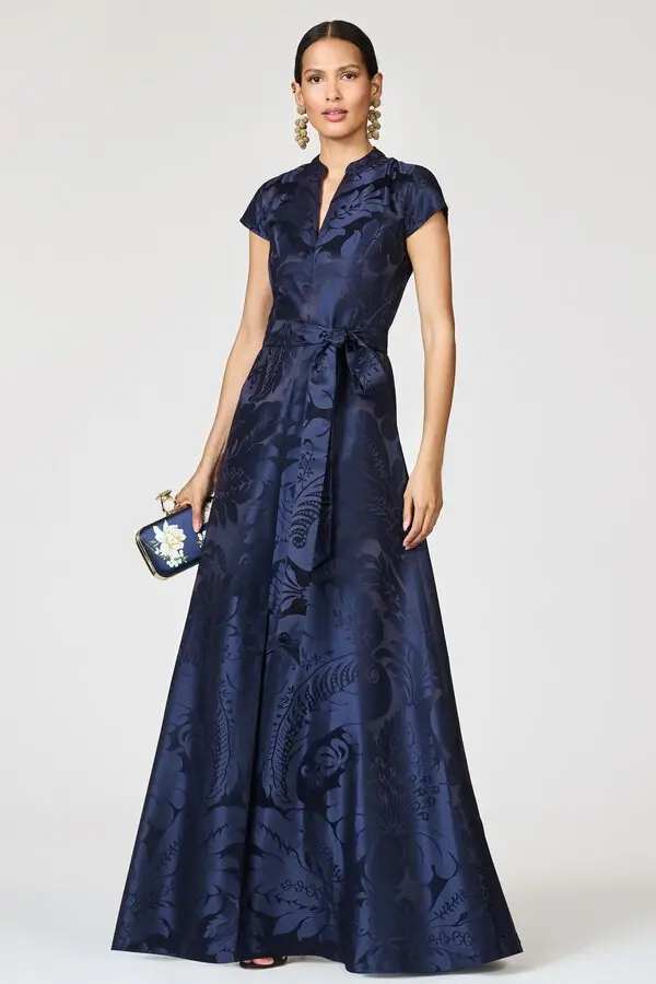 Sachin & Babi Cap Sleeve A-line Gown - Deep Ocean