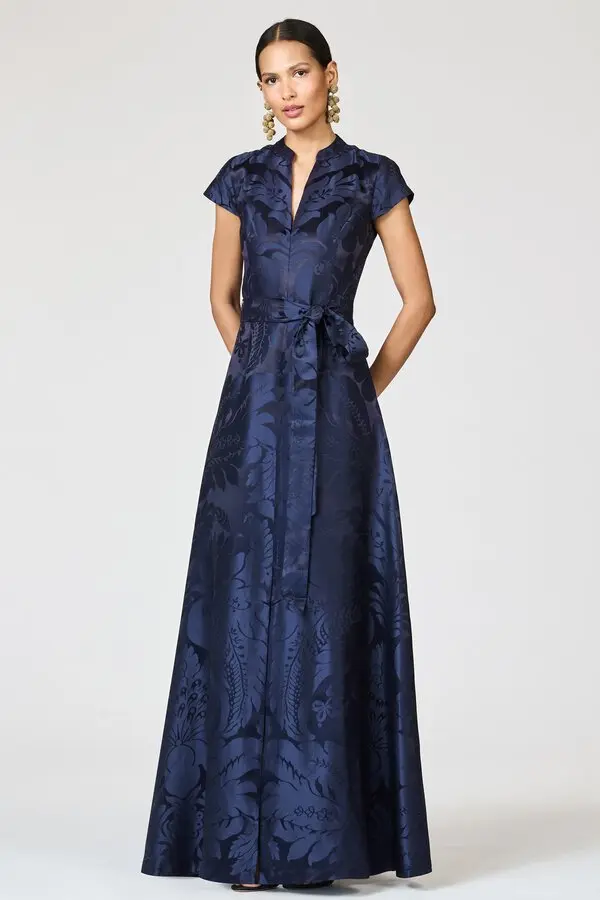 Sachin & Babi Cap Sleeve A-line Gown - Deep Ocean