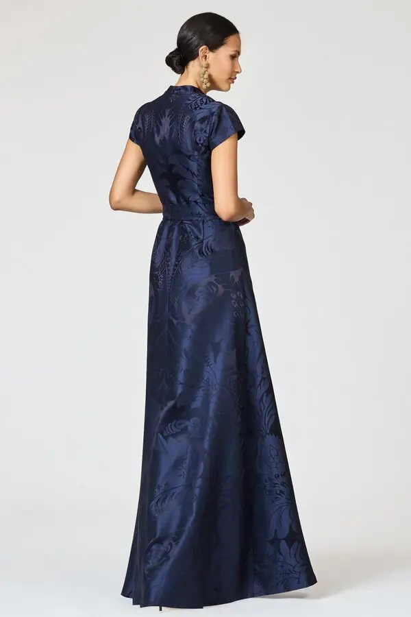 Sachin & Babi Cap Sleeve A-line Gown - Deep Ocean