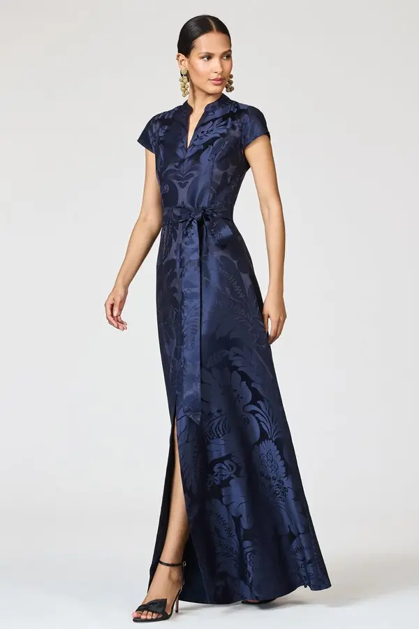 Sachin & Babi Cap Sleeve A-line Gown - Deep Ocean