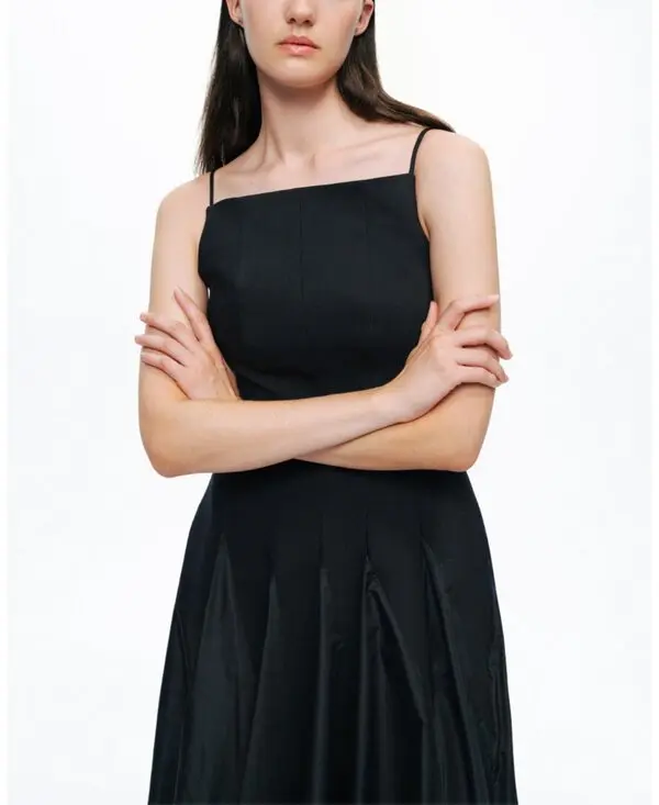 Nocturne Square Neck Pleated Midi Dress In Black - 50% Off | Editorialist