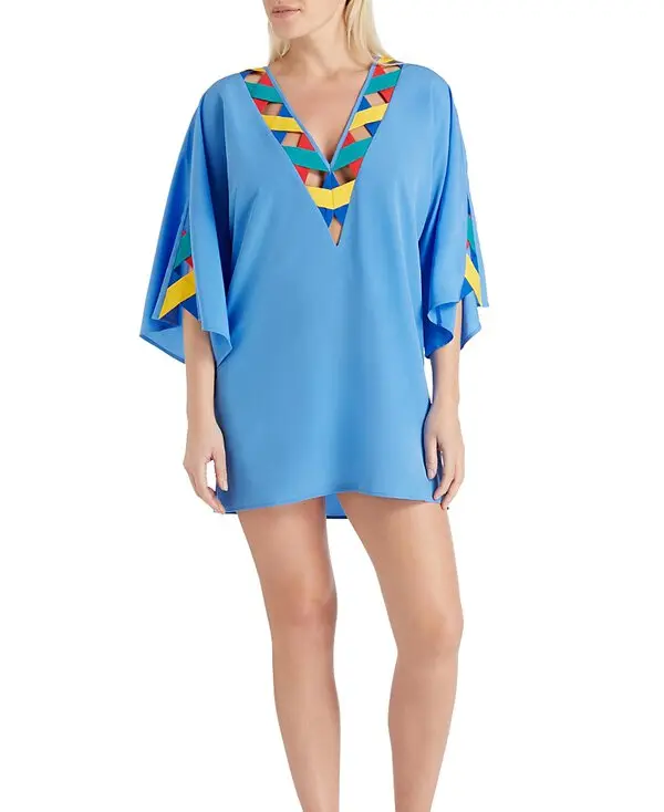 VALIMARE Mallorca Cross Bandage Cover-up Tunic Dress - Blue