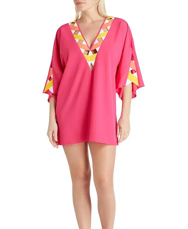 VALIMARE Mallorca Cross Bandage Cover-up Tunic Dress - Fuscia