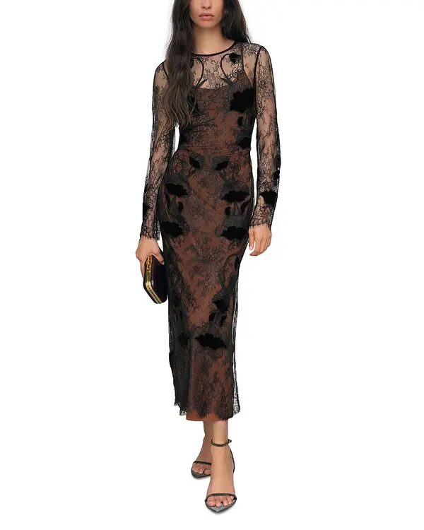 REISS Lulu Lace Detail Midi Dress