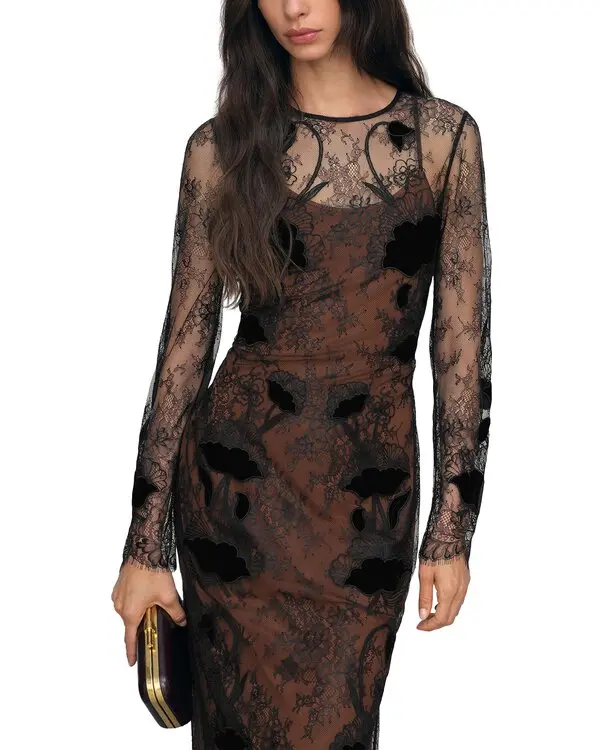 REISS Lulu Lace Detail Midi Dress